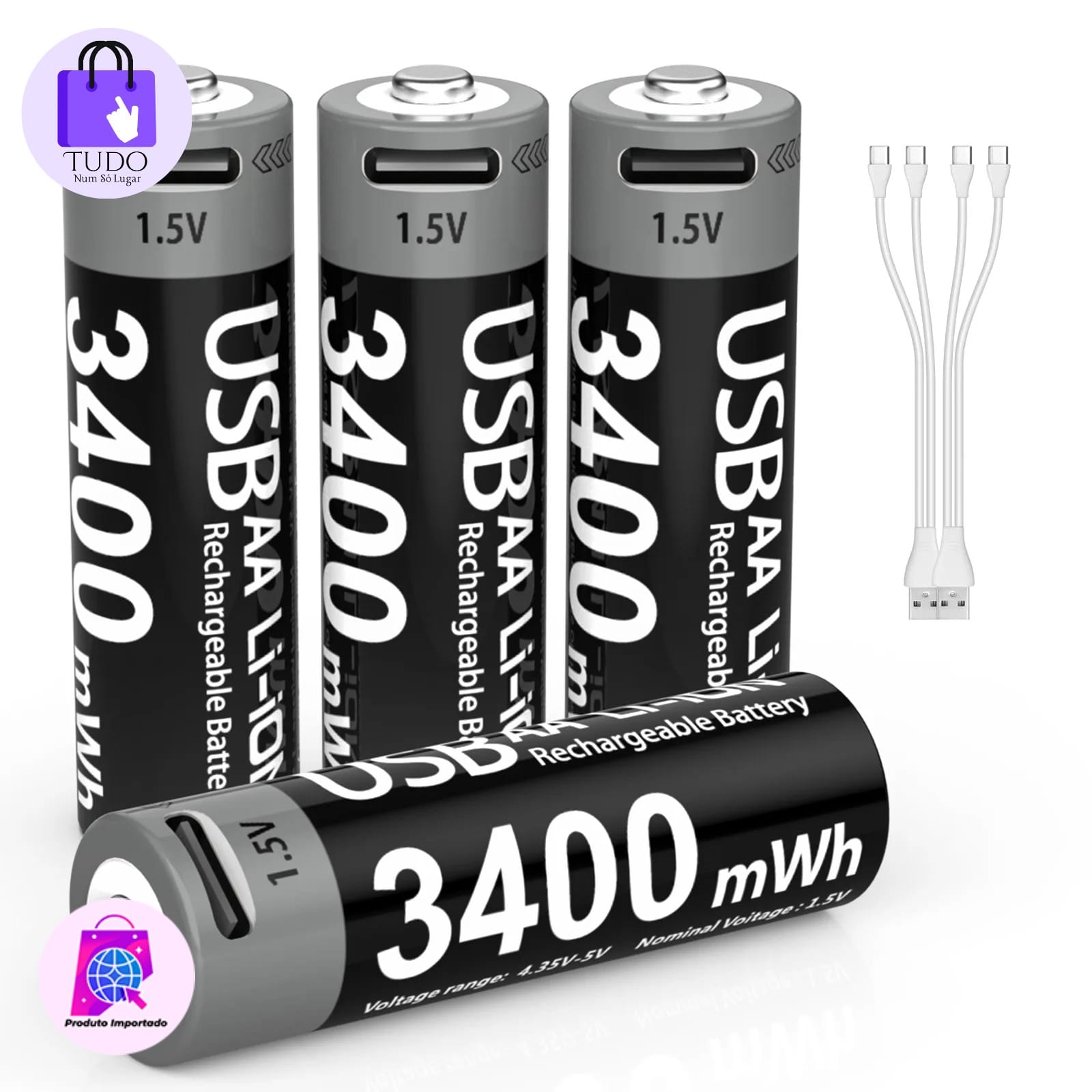 MATOV 1.5V AA 3400mWh USB Tipo-C Bateria de Lítio Recarregável – Tudo ...